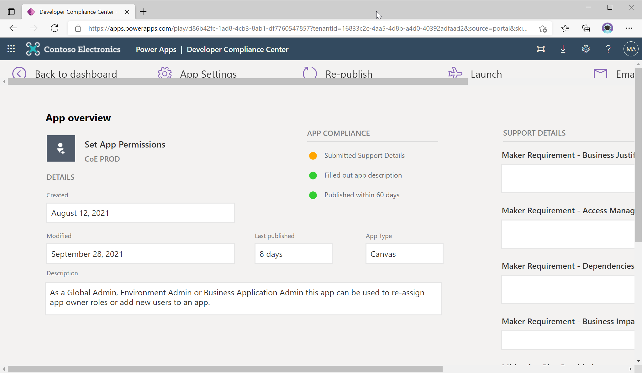 [CoE Starter Kit - BUG] Developer Compliance Center don't use the Browser Window Space correct ...