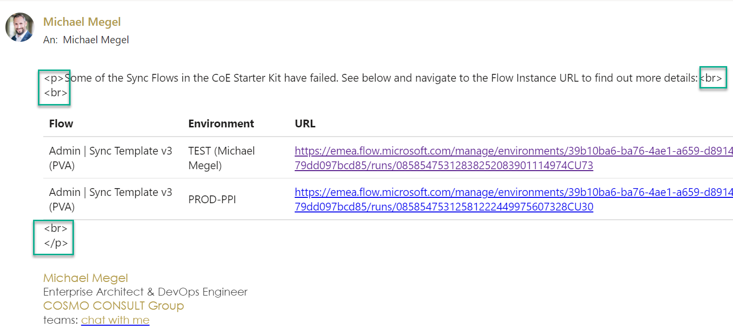 [CoE Starter Kit - BUG] Unresolved HTML-Tags in Admin | Sync Flow Errors Mail · Issue #2904 ...