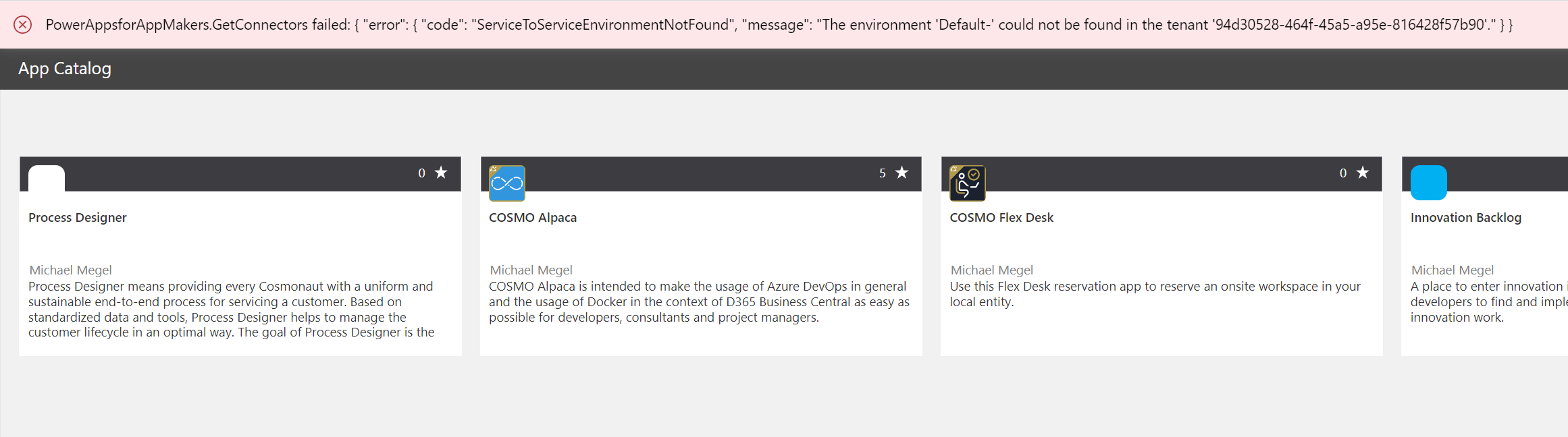 [CoE Starter Kit - BUG] App Catalog - PowerAppsforAppMakers.GetConnectors failed · Issue #4762 ...