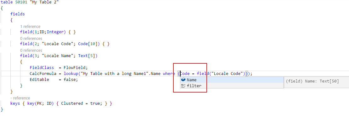 VSCode editor lookup use the wrong field names on existing CalcFormula in where(...) · Issue ...