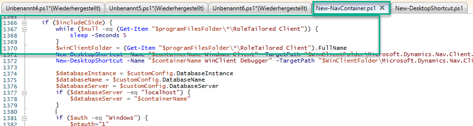 New-NavContainer run into a with option IncludeCSide and added AdditionalSetup.ps1 by folders ...