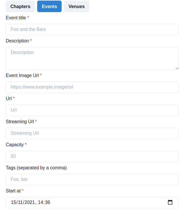 Chapter and Venue forms need updating, including validation and placeholders · Issue #800 ...
