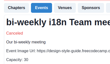 Events do not show if they are cancelled or not · Issue #1982 · freeCodeCamp/chapter · GitHub