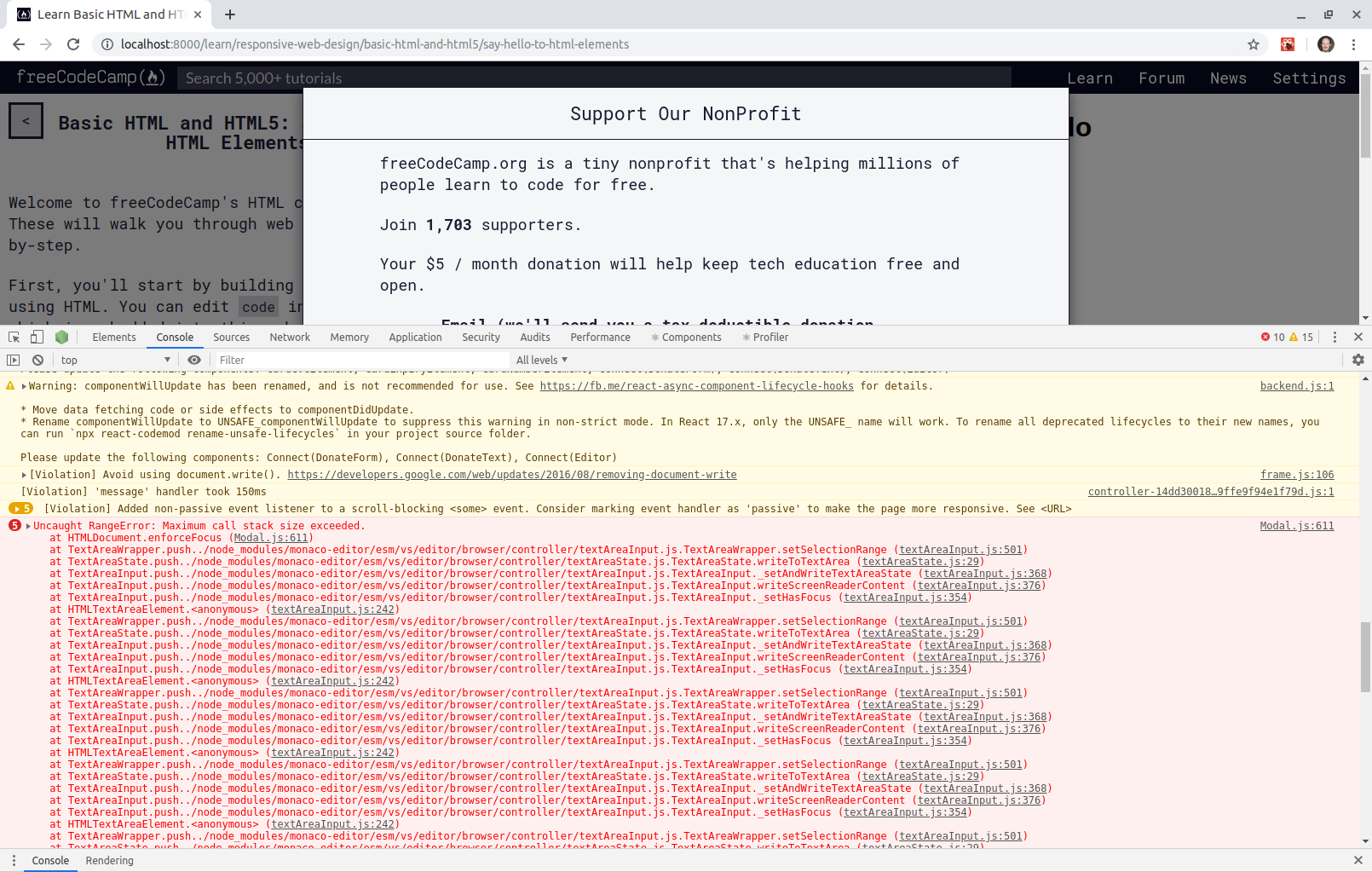 Stack overflow error with Donation modal · Issue #36813 · freeCodeCamp ...