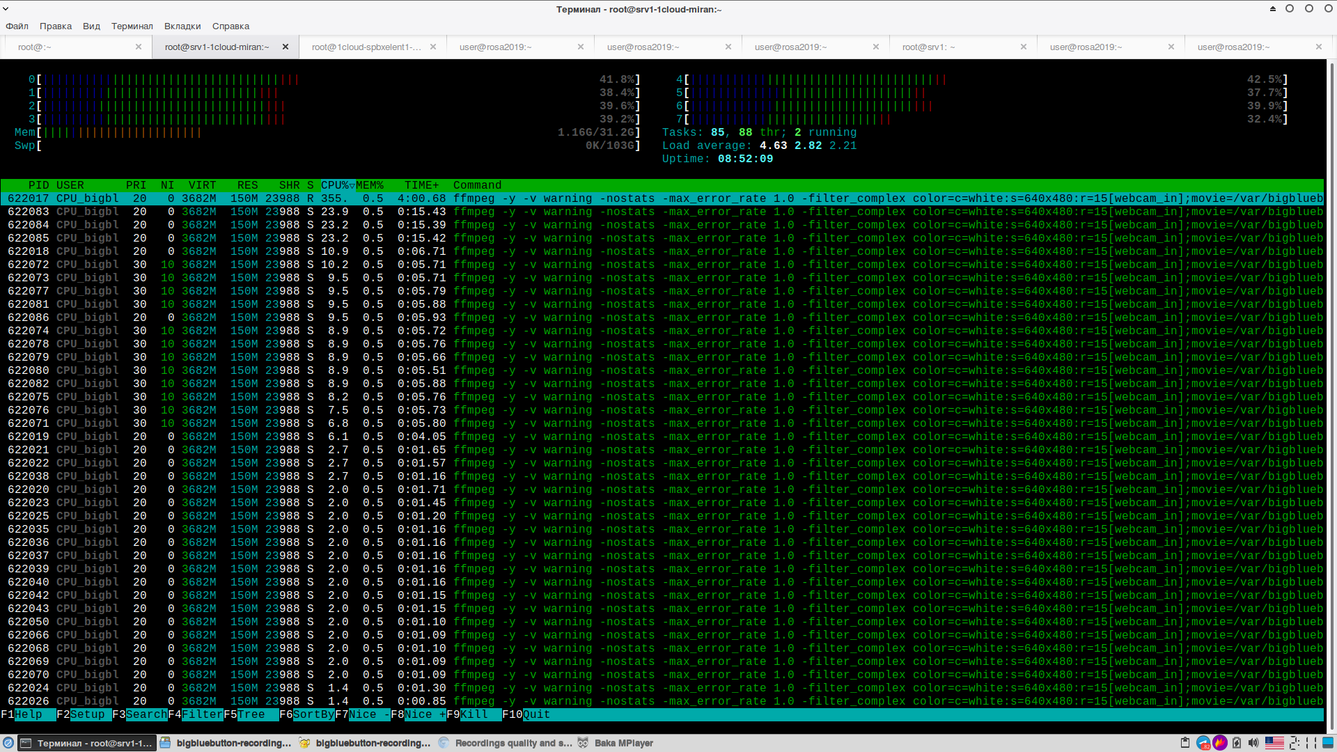 ffmpeg does not respect setting of number of threads when creating ...