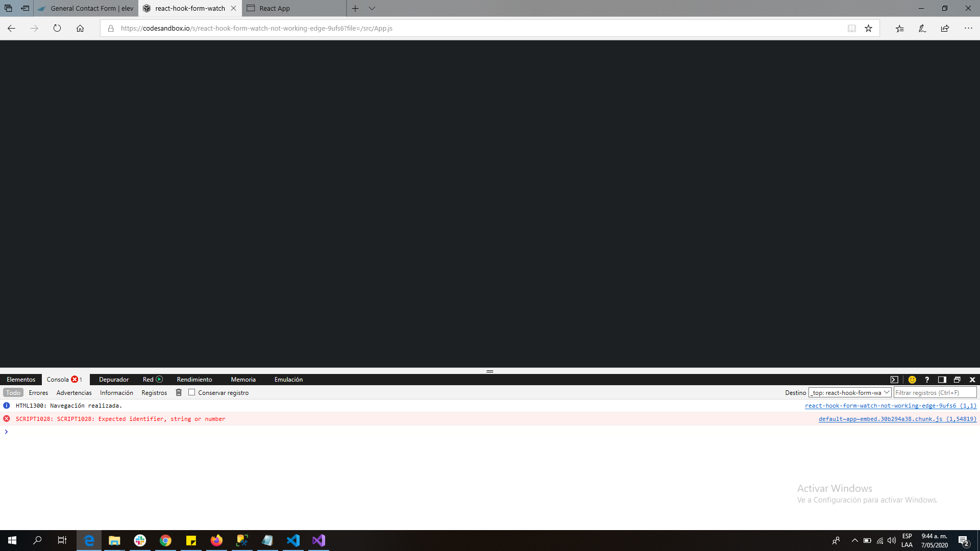 Watch is not getting values property on Edge (Component is not rendered ...