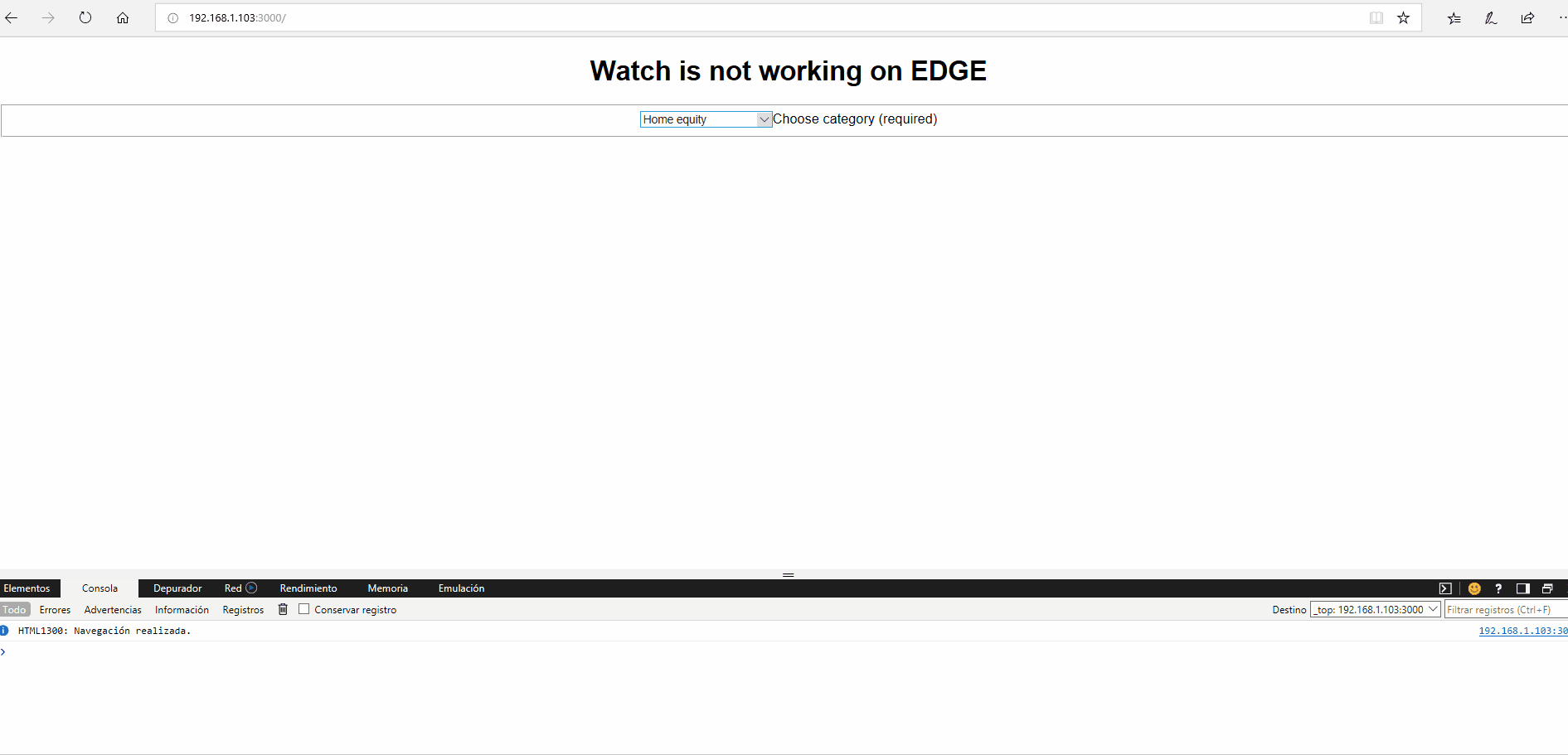 Watch is not getting values property on Edge (Component is not rendered ...