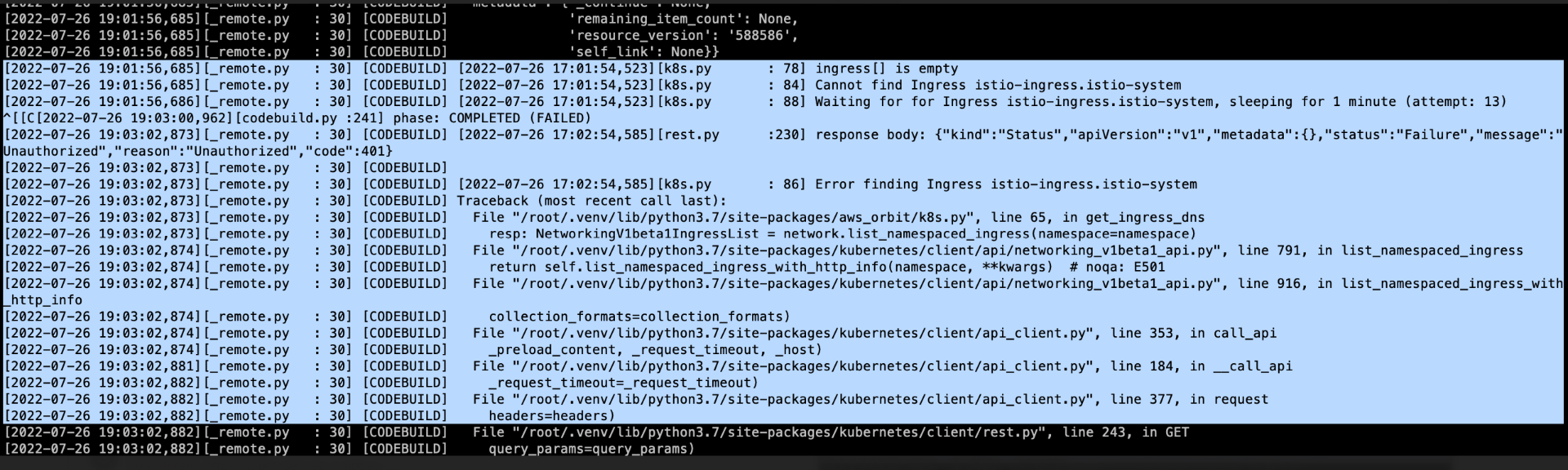 [bug] Waiting For For Ingress Istio Ingress Istio System Failed · Issue 1337 · Awslabs Aws