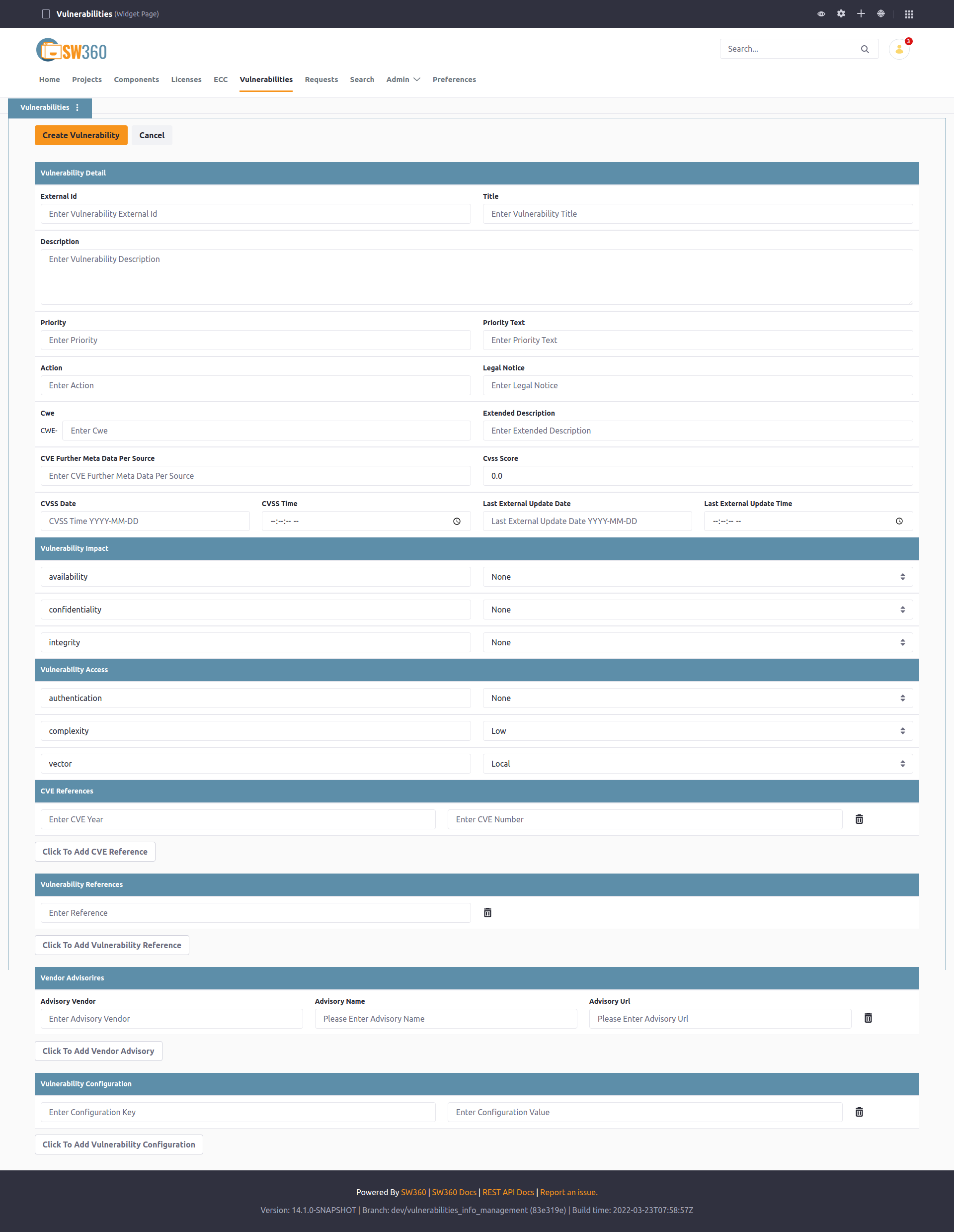 User add Vulnerabilities info by themselves · Issue #1170 · eclipse-sw360/sw360 · GitHub