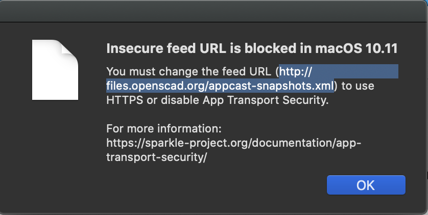 OpenSCAD on Mac OS now gives occasional security warning about deprecated use of HTTP instead of ...