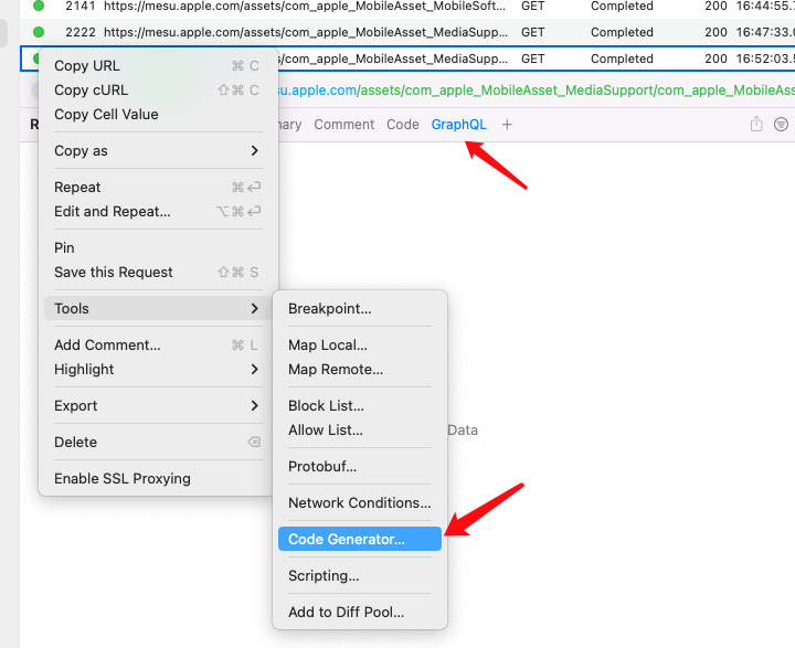 requests targets the QraphQL option when right-clicking on the requests code generator · Issue ...