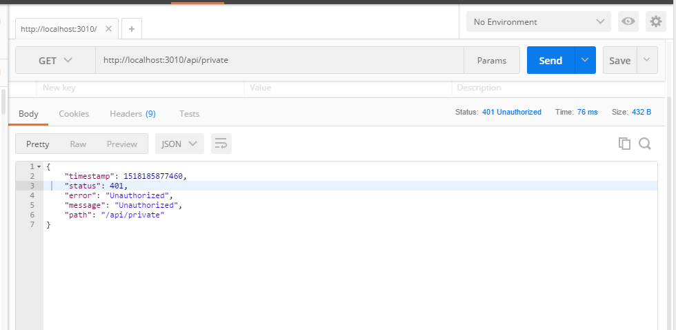 Getting error code 401 when calling endpoints /api/private and /api ...