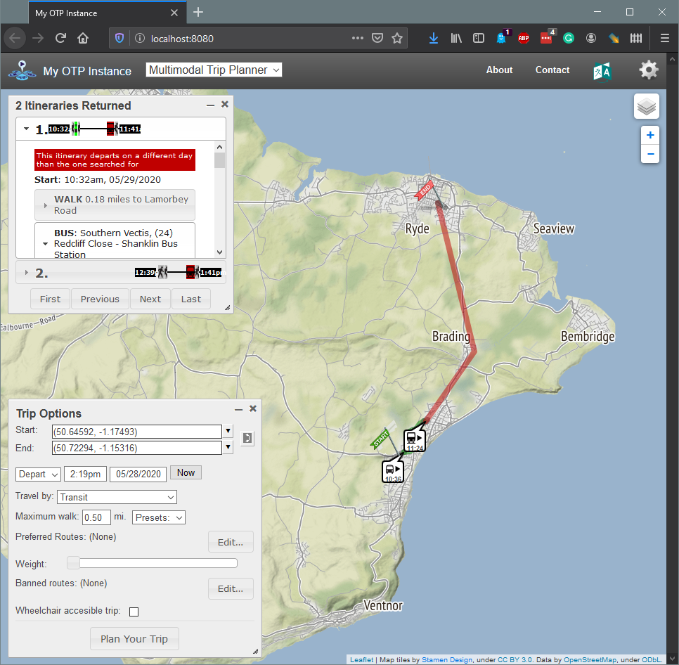 otp_plan returning NA when mode is set to "TRANSIT" · Issue #55 · ropensci/opentripplanner · GitHub