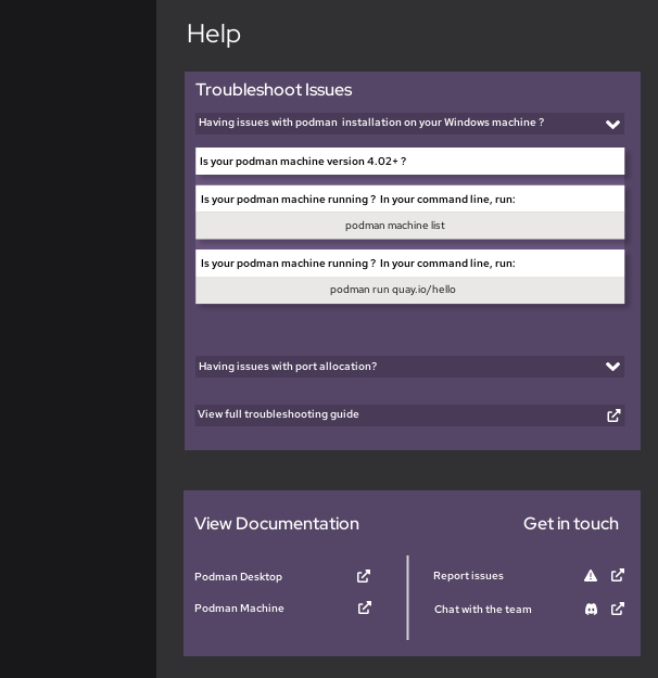 Enhance Design Of Help Page · Issue 257 · Podman Desktop Podman Desktop · Github