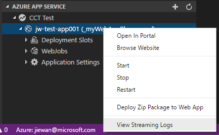 Connect to App Log Stream · Issue #37 · microsoft/vscode-azureappservice · GitHub