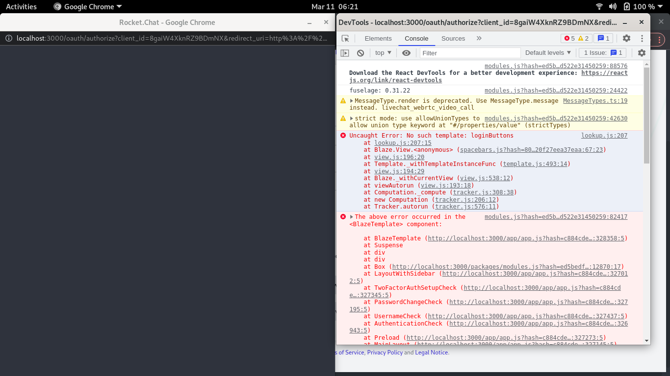 OAuth App Authorization page crashes when a user is not logged in to Rocket.Chat already · Issue ...