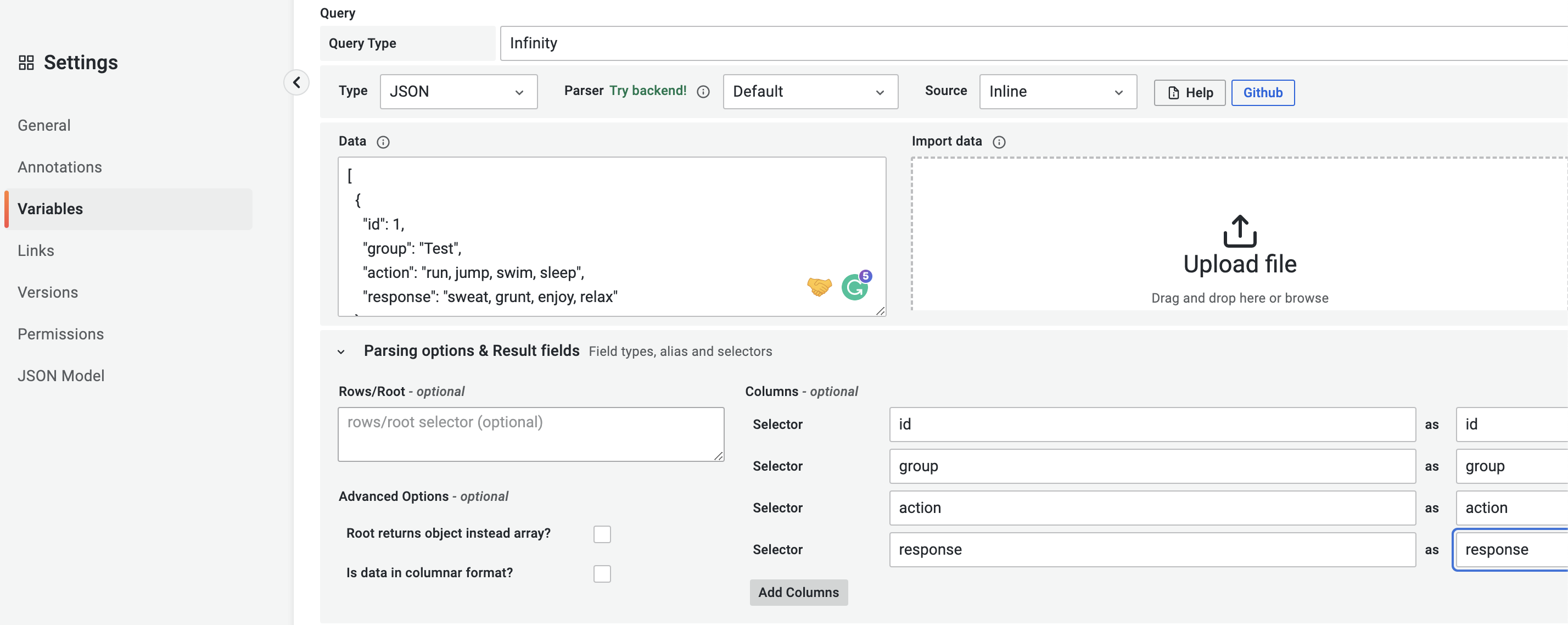 How to query multiple values from a variable using - Standard variable mode ( Infinity Query ...