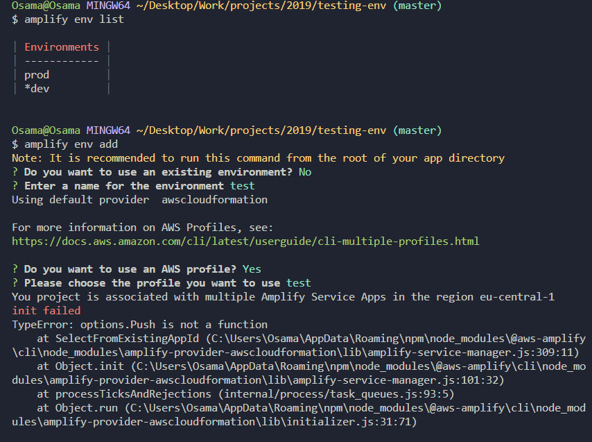 Cant Create More Than Two Environments On Version 420 · Issue 2868 · Aws Amplifyamplify Cli