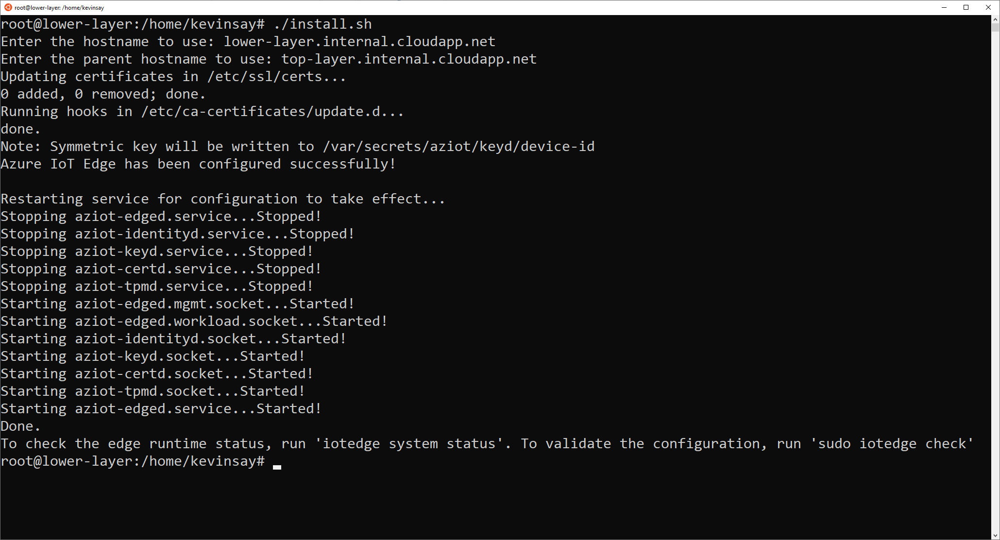 Nested Edge deployment fails: "Error creating a device-to-cloud ...