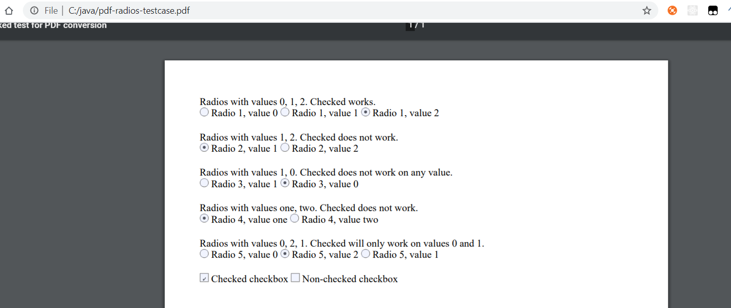 [Acrobat Reader]: checked attribute not working for unless its values are integers starting from ...