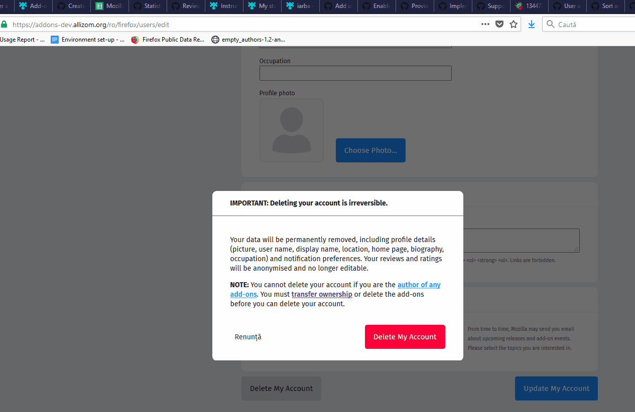 Delete accounts forms cannot be dismissed when pressing outside of the ...