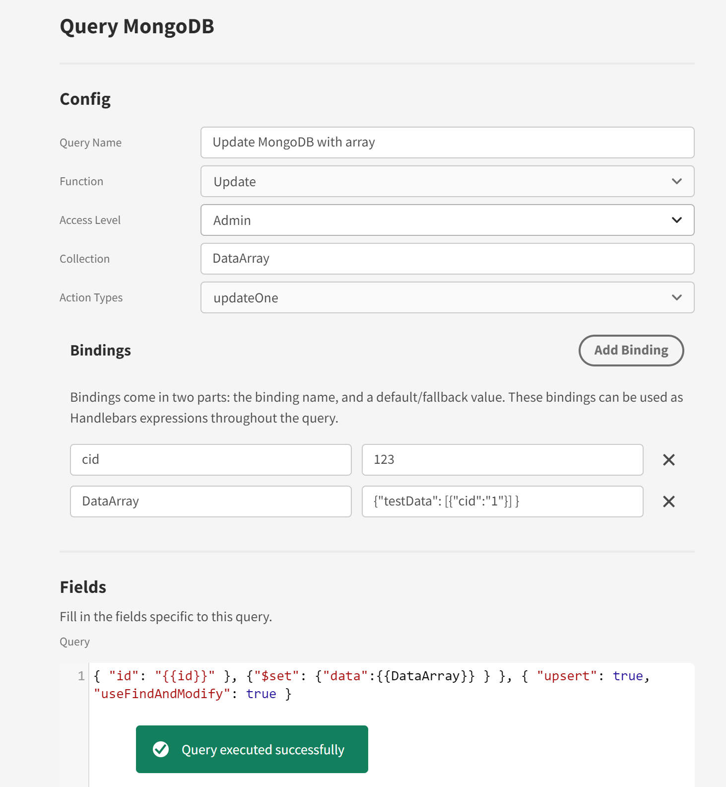 updateOne MongoDB collection data with array · Budibase budibase ...