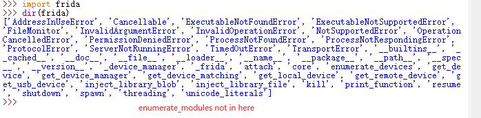 where is enumerate_modules for frida 12.10.4 python3.8 · Issue #1385 · frida/frida · GitHub