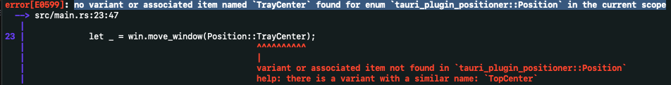 [positioner] no variant or associated item named `TrayCenter` found for enum `tauri_plugin ...