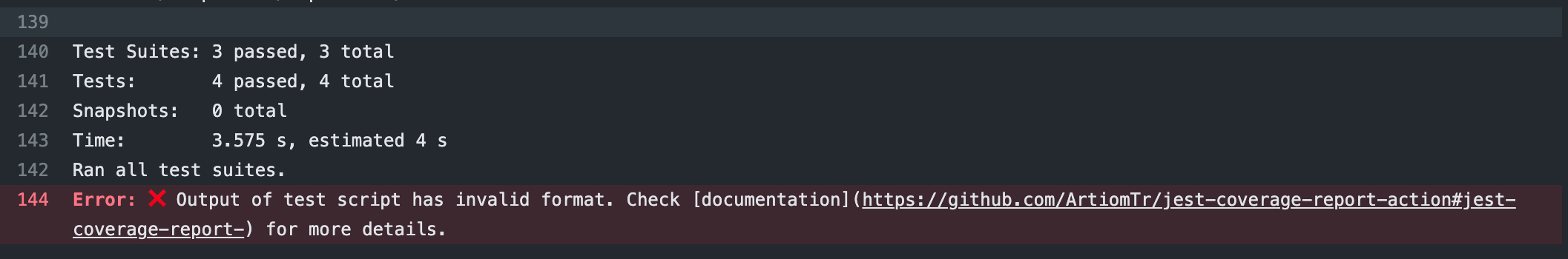 Getting error after running the test script - Error: Output of test ...