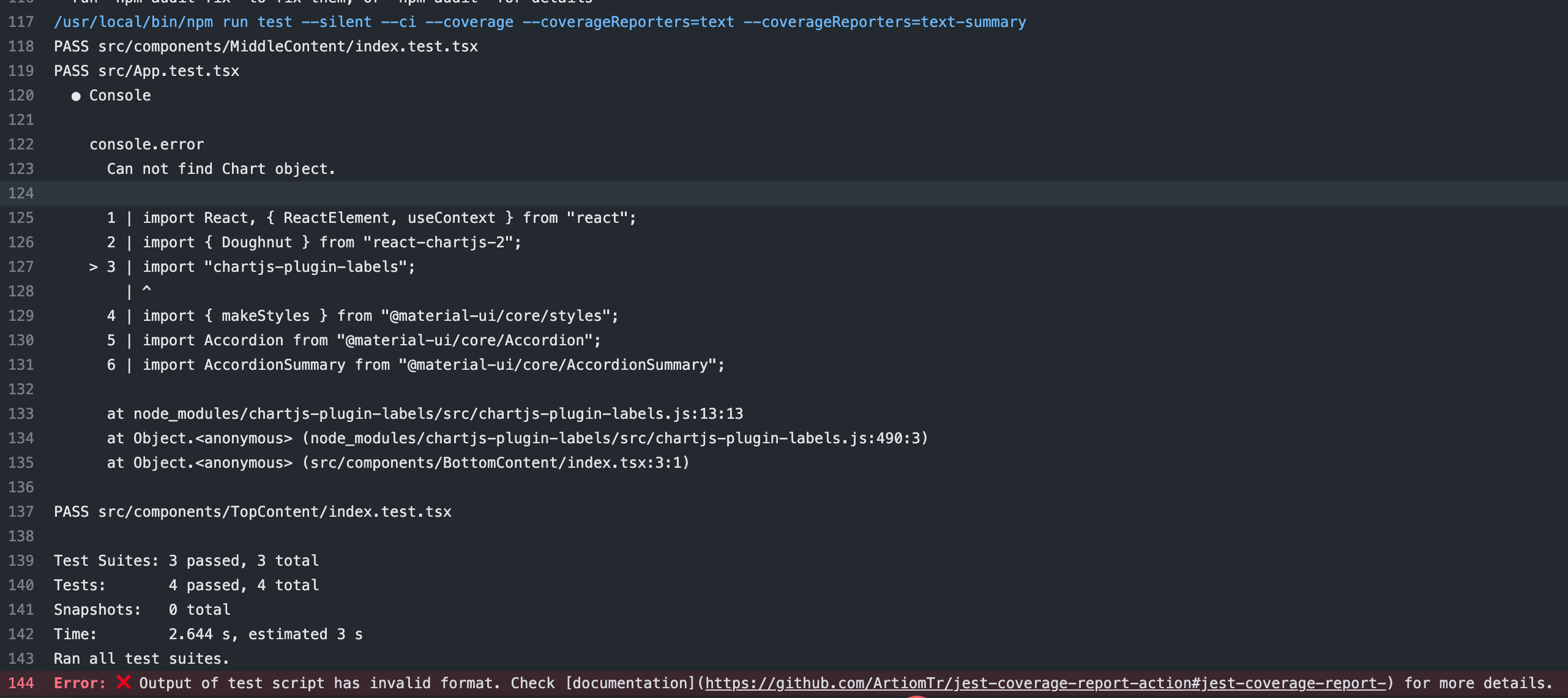 Getting error after running the test script - Error: Output of test ...