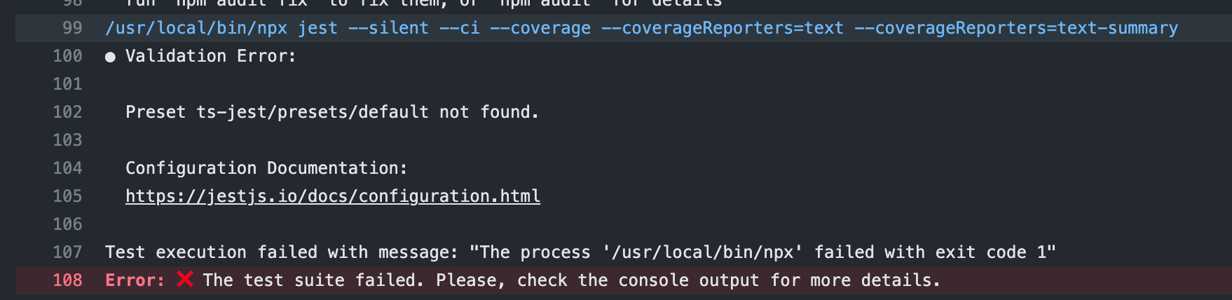 Getting error after running the test script - Error: Output of test ...