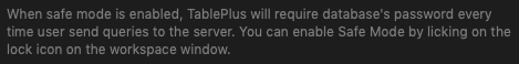 [Feauture Request] Authenticate safe mode with Touch ID · Issue #851 · TablePlus/TablePlus · GitHub