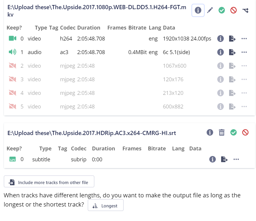 [Feature Request] Allow cutting also externally added tracks (subtitle ...