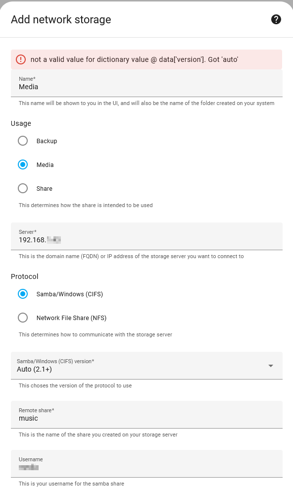 Add network storage "Auto" not valid dictionary value (2023.7.0b4) · Issue #95772 · home ...