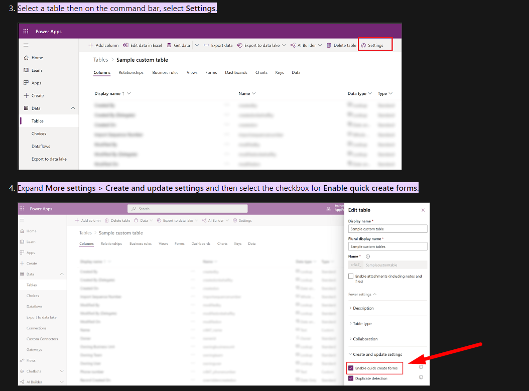 Enable Quick Create Forms Setting Is Not Located Where Documentation Points To It · Issue 2779