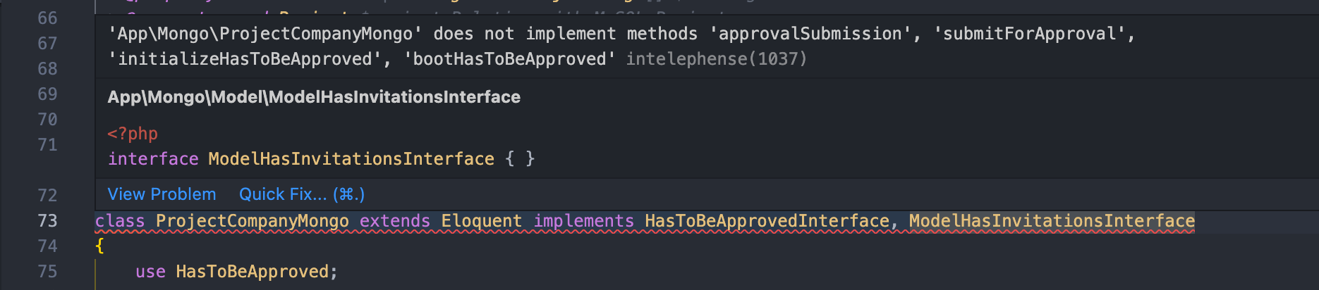 If an Interface mixins a Trait, the Class implementing the Interface and using the Trait shows ...