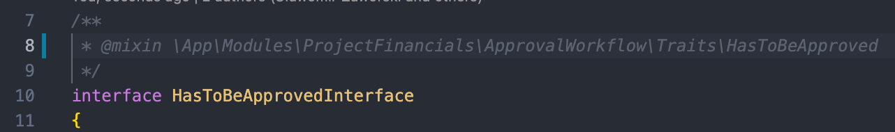 If an Interface mixins a Trait, the Class implementing the Interface and using the Trait shows ...