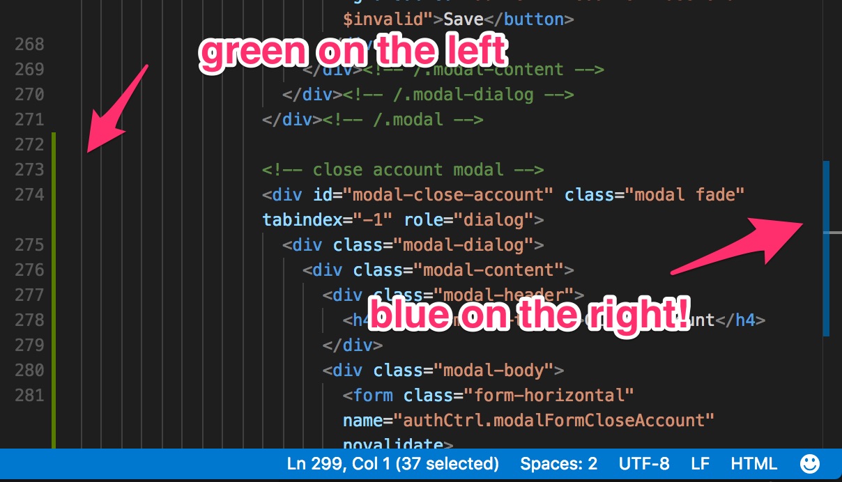 Inconsistent bar colors for Git changes on left and right of editor ...