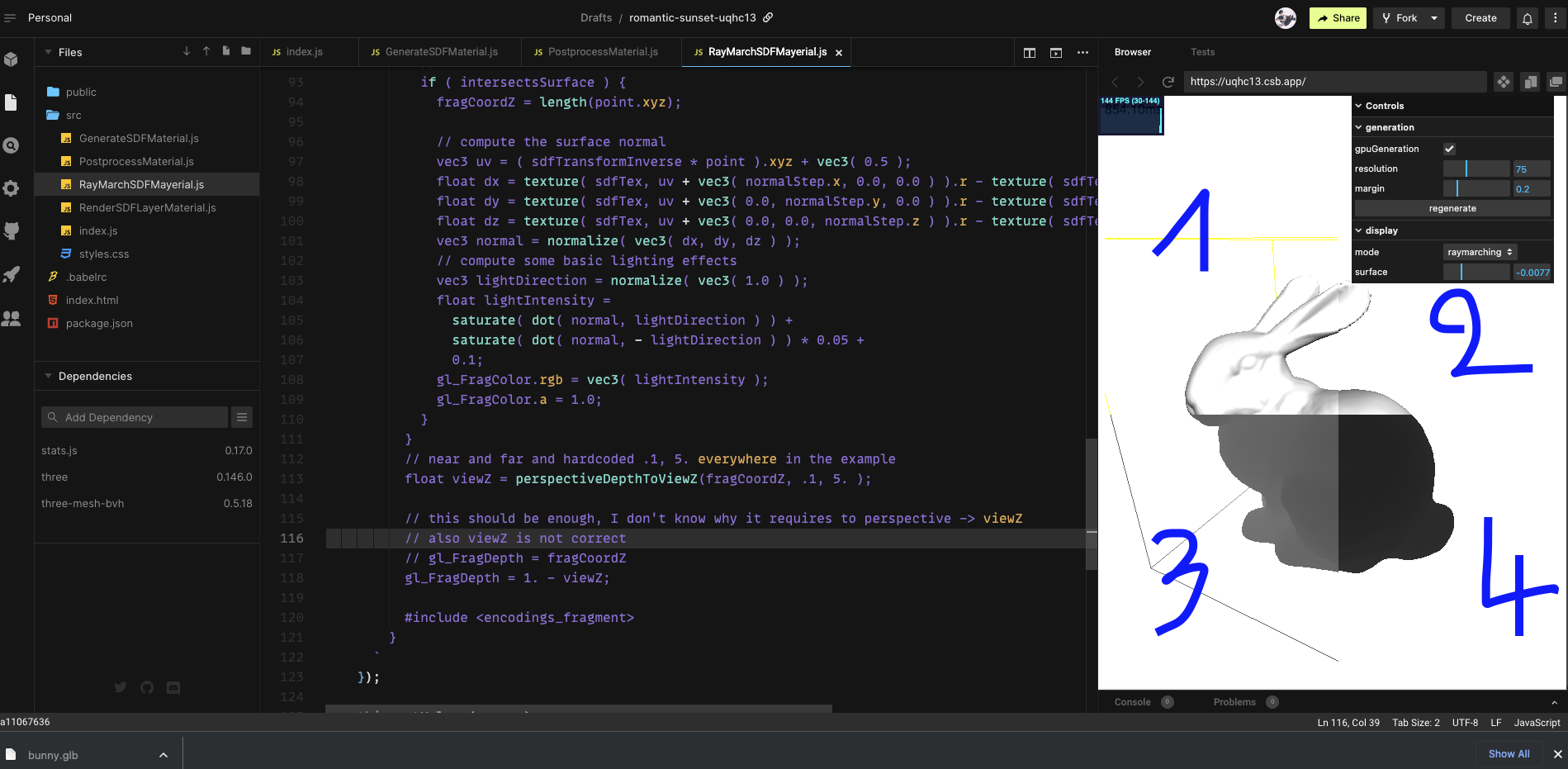 SDFRaymarch - Read the depth value · Issue #491 · gkjohnson/three-mesh-bvh · GitHub