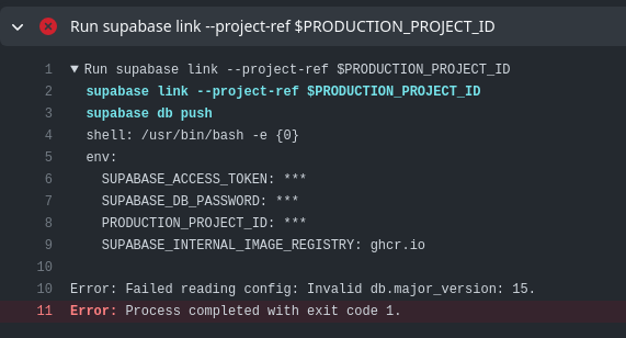 Invalid db.major_version: 15 · supabase · Discussion #11733 · GitHub