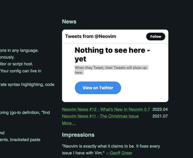 Remove twitter widget · Issue #332 · neovim/neovim.github.io · GitHub