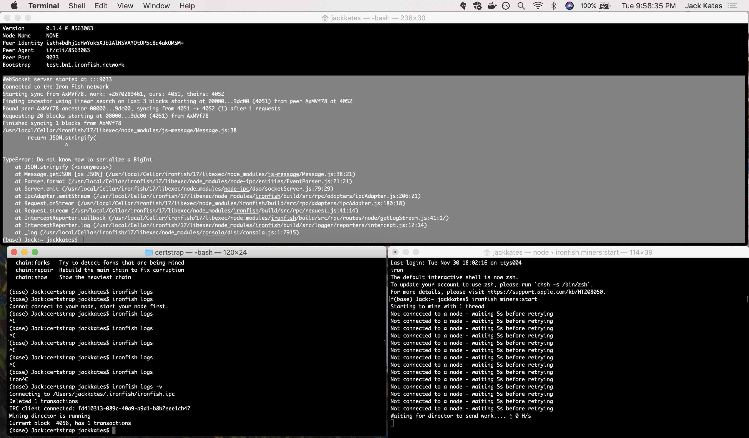 Node crashes when running 'ironfish logs' · Issue #507 · iron-fish/ironfish · GitHub