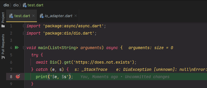 Dio is not catching SocketException: Failed host lookup · Issue #1869 · cfug/dio · GitHub