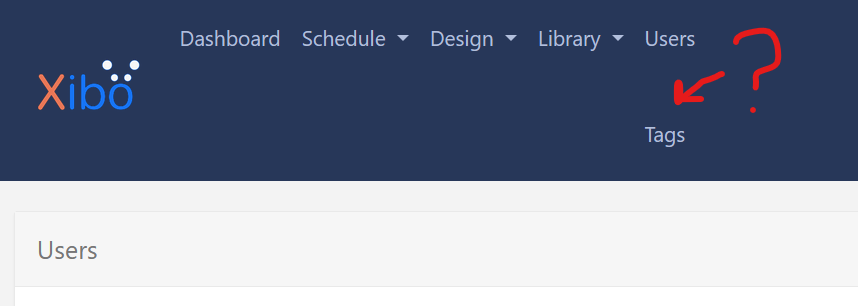 UX: Top bar menu entry "Users" has no dropdown and is always open · Issue #3174 · xibosignage ...