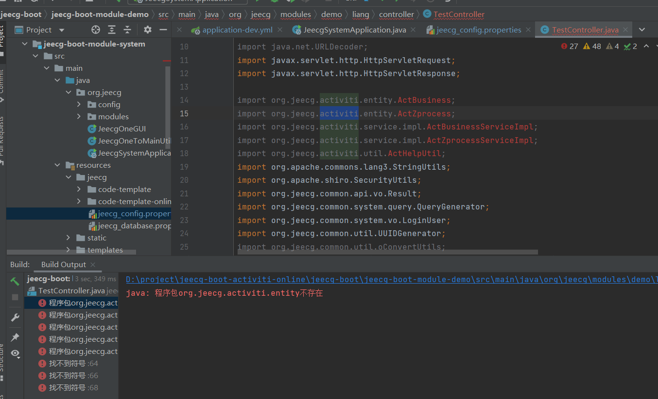java: 程序包org.jeecg.activiti.entity不存在 · Issue #5 · polarbear567/jeecg-boot-activiti-online · GitHub