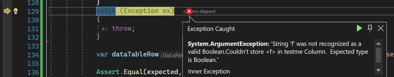 String 'f' was not recognized as a valid Boolean. Couldn't store in column. Expected type is ...