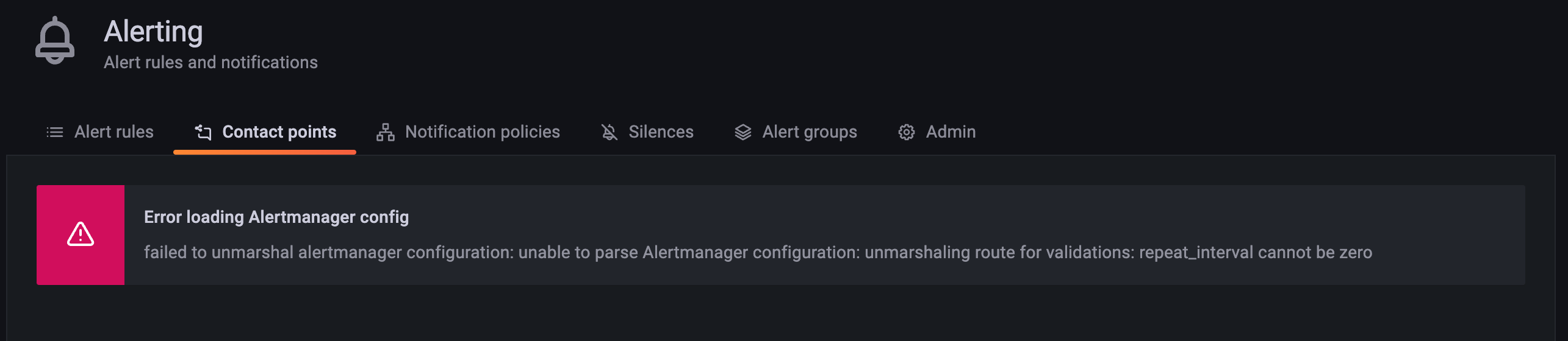 Setting timing settings to 0 seconds repeat interval breaks Notification Policies view · Issue ...