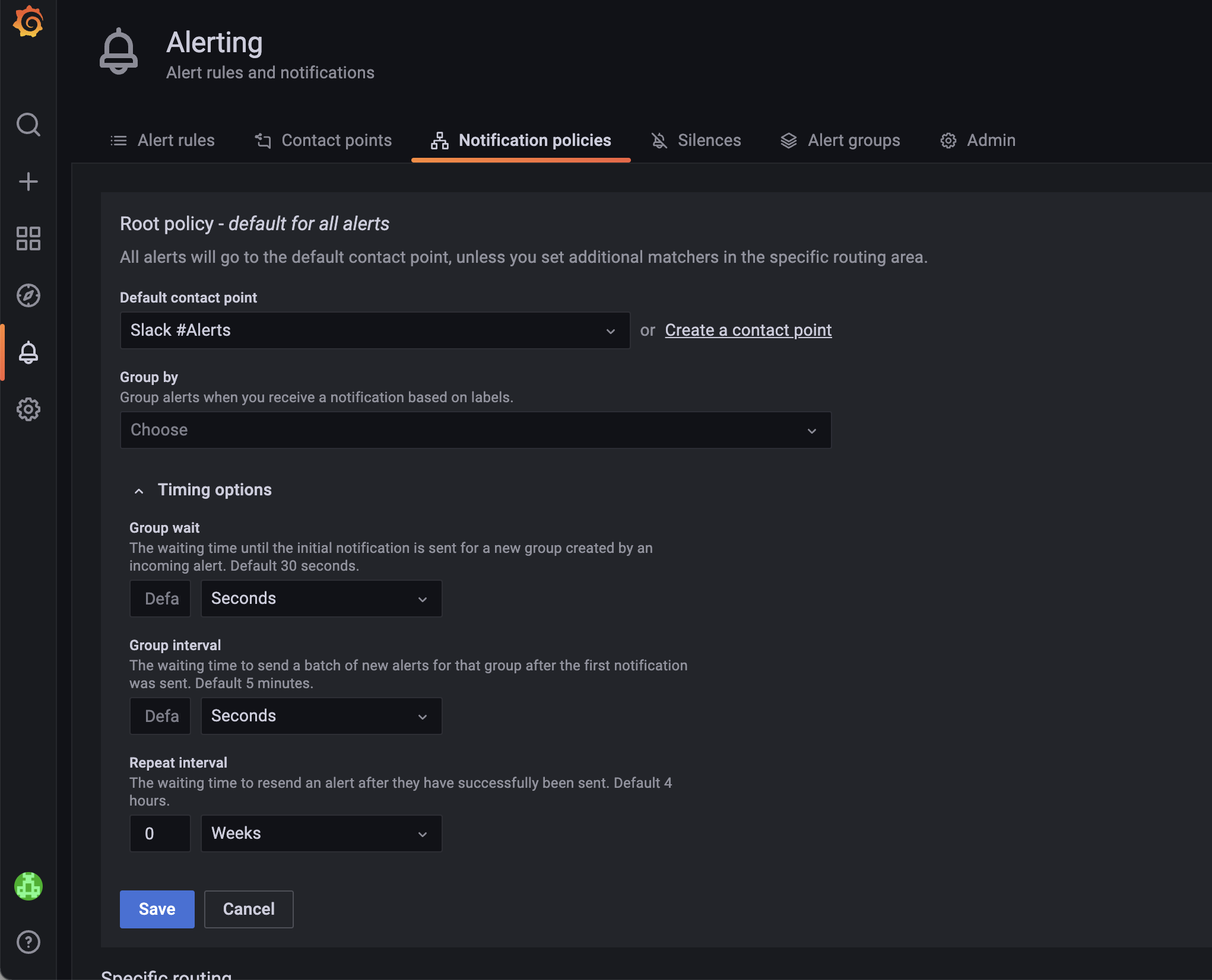 Setting timing settings to 0 seconds repeat interval breaks Notification Policies view · Issue ...