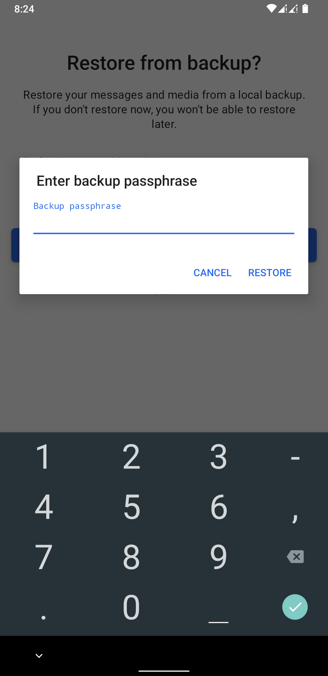 Cannot Restore From Backup Using Non Numeric Passphrase · Issue 11707 · Signalapp Signal