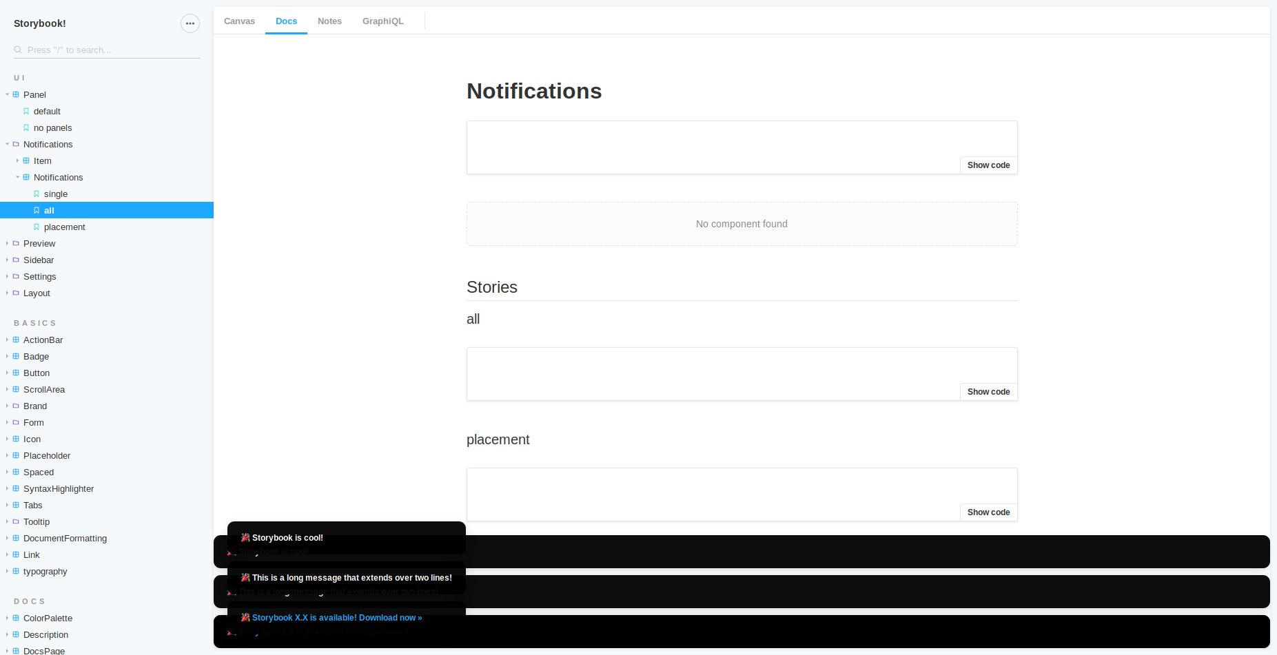 Placement of NotificationList on Docs-page · Issue #7289 · storybookjs/storybook · GitHub